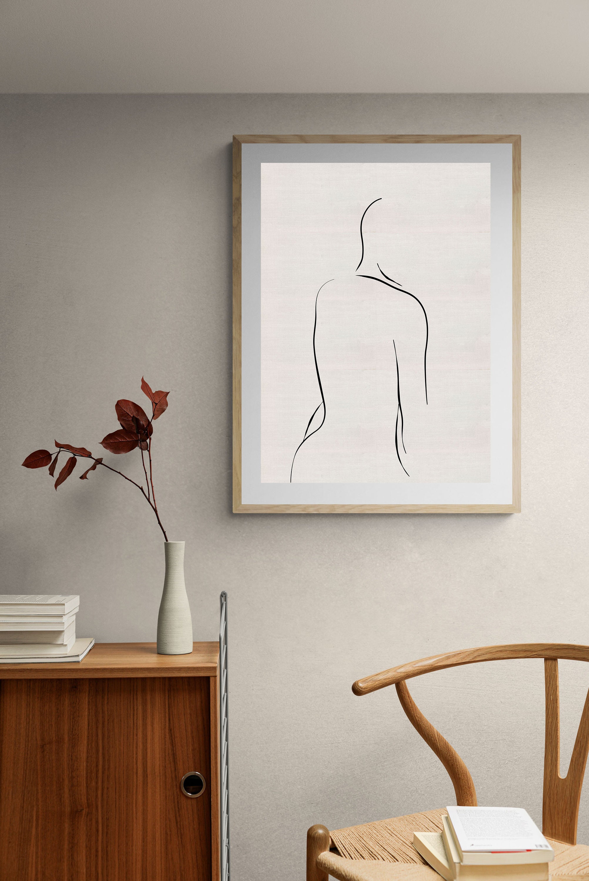Large Minimal Body Line Drawing, Printable Female Body Line Wall Art ...