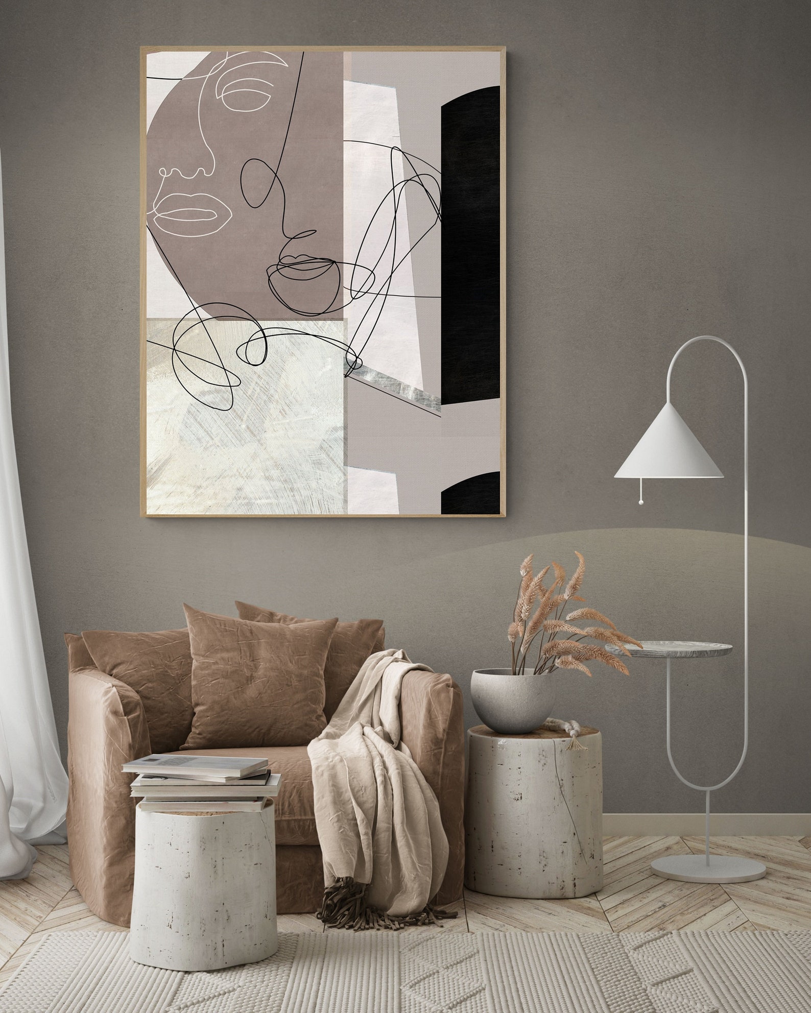 Modern Abstract Wall Art With Line Drawing, Face Line Art Print on ...