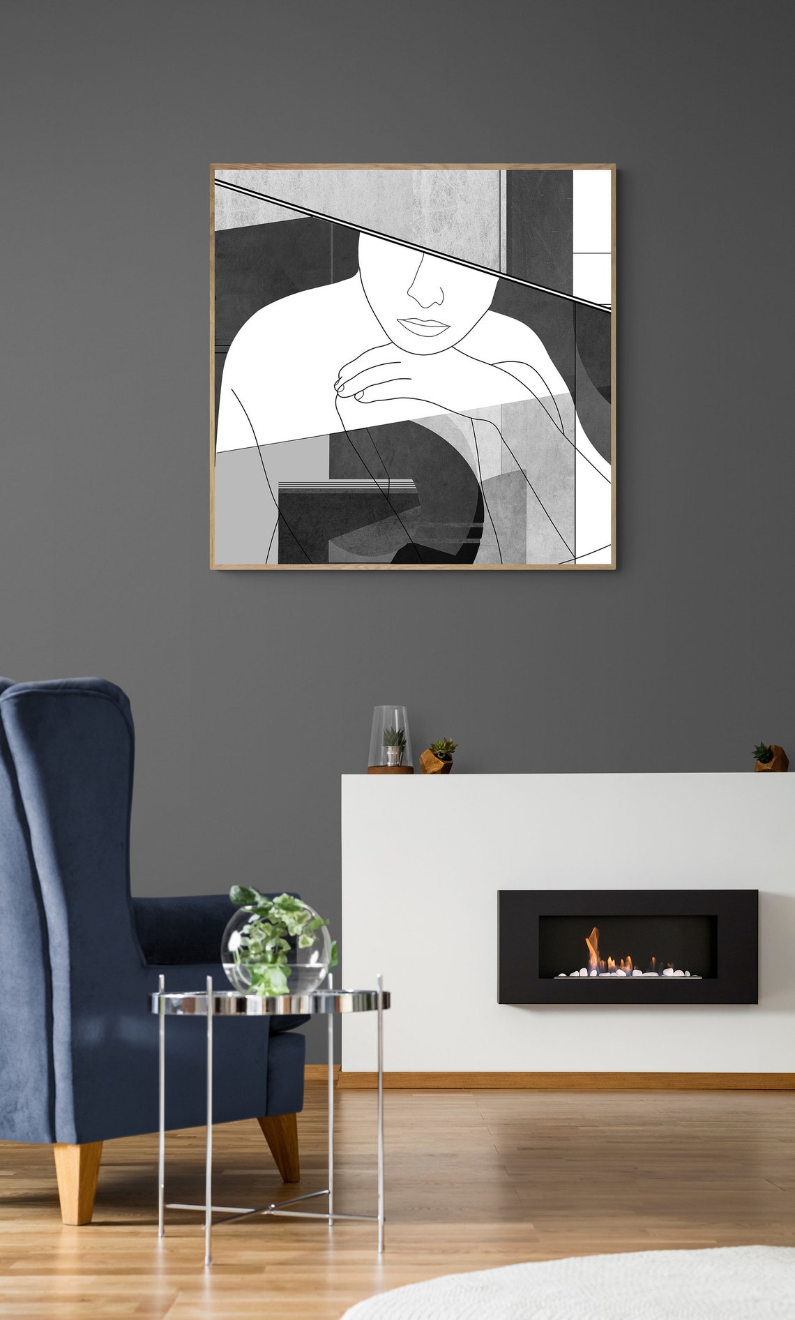 Human Figure Line Art Portrait on Abstract Background, Minimalist Line ...