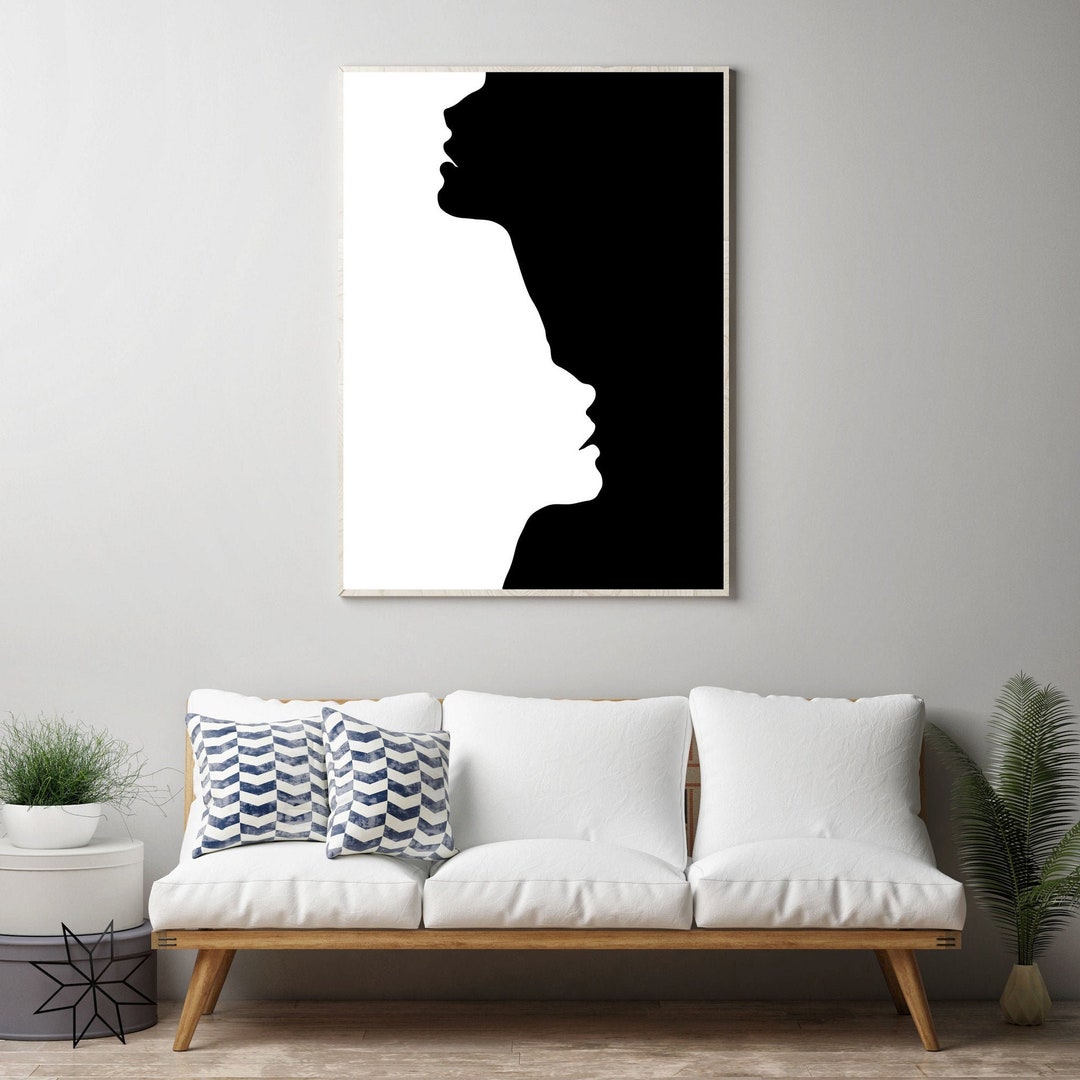Black White Face Drawing, Minimalist Line Art Print, Minimalist Drawing ...