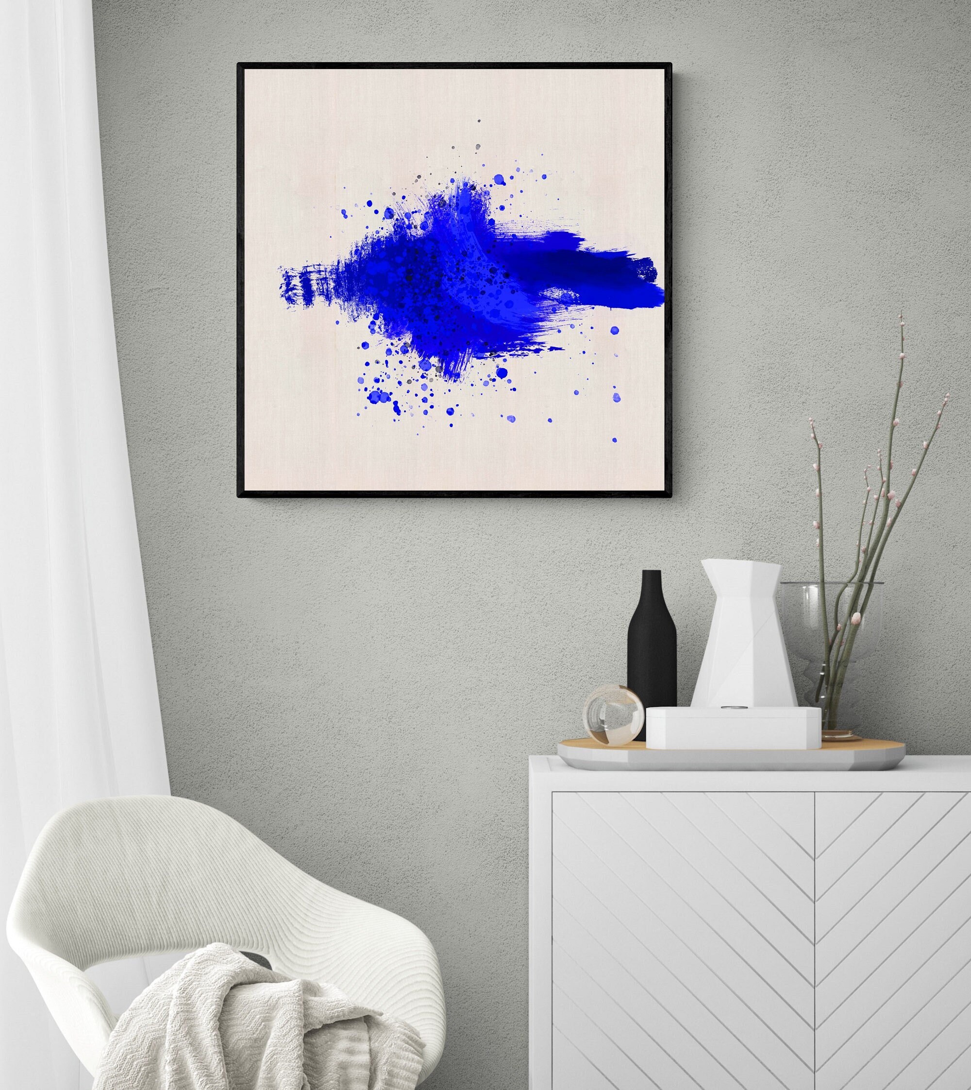 Large Blue Abstract Printable Painting, Minimalist Blue Abstract ...