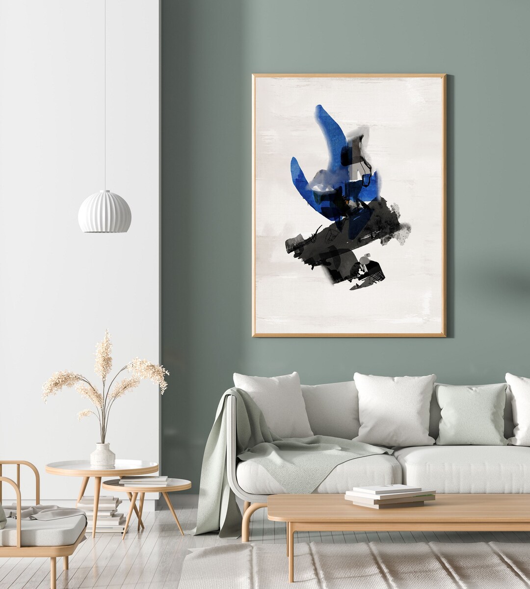 Blue and Black Abstract Drawing Art Print, Printable Abstract Drawing ...