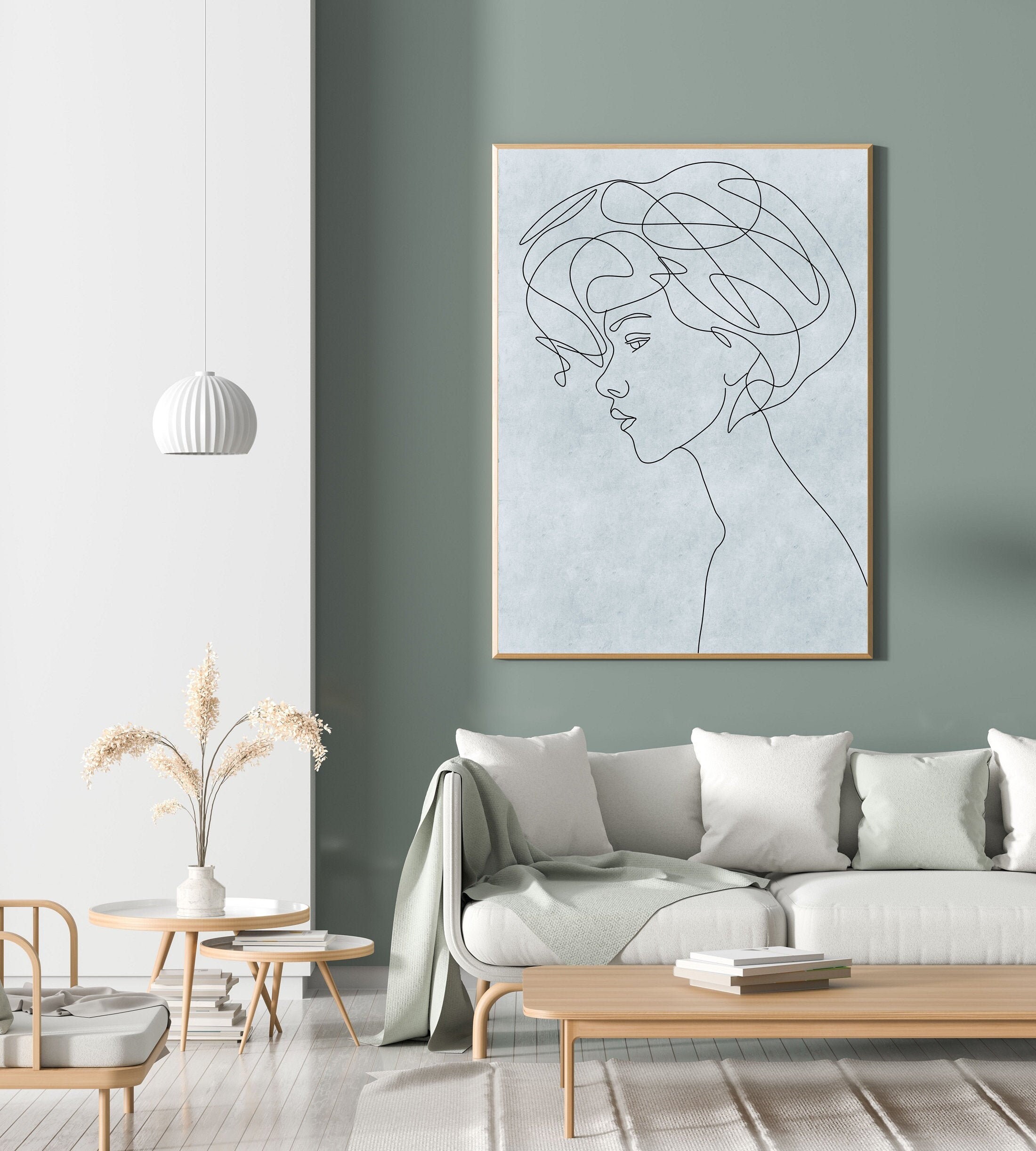 Portrait Line Art Drawing, Printable Face Drawing Wall Art, Minimalist ...