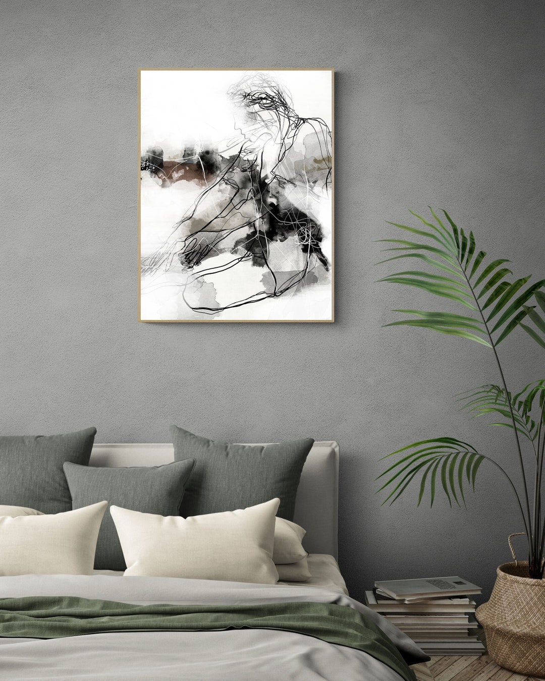 Human Figure on Abstract Background Printable Drawing, Large Abstract ...