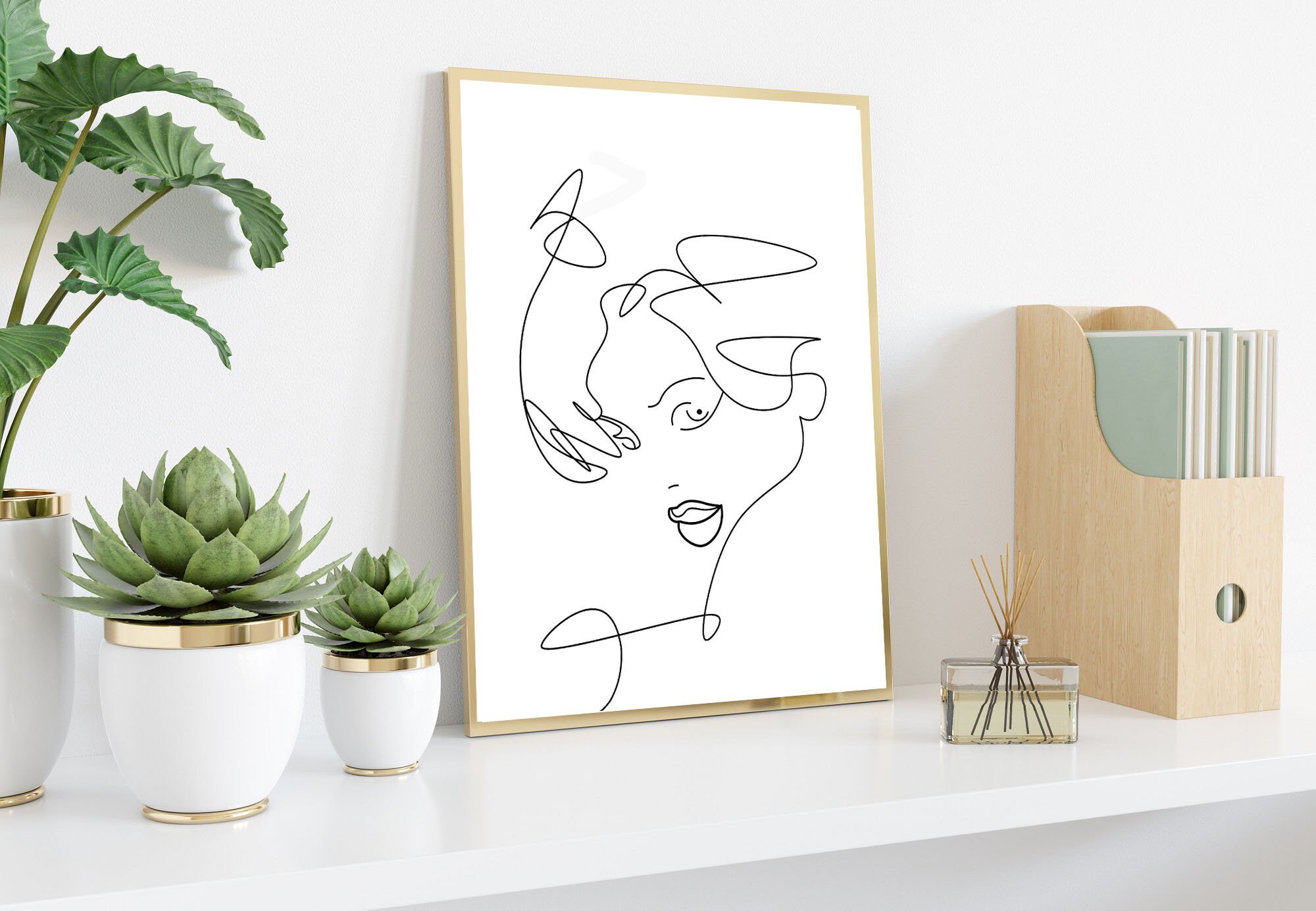 Woman Face Portrait Line Drawing Printable Wall Art, Minimalist Drawing ...
