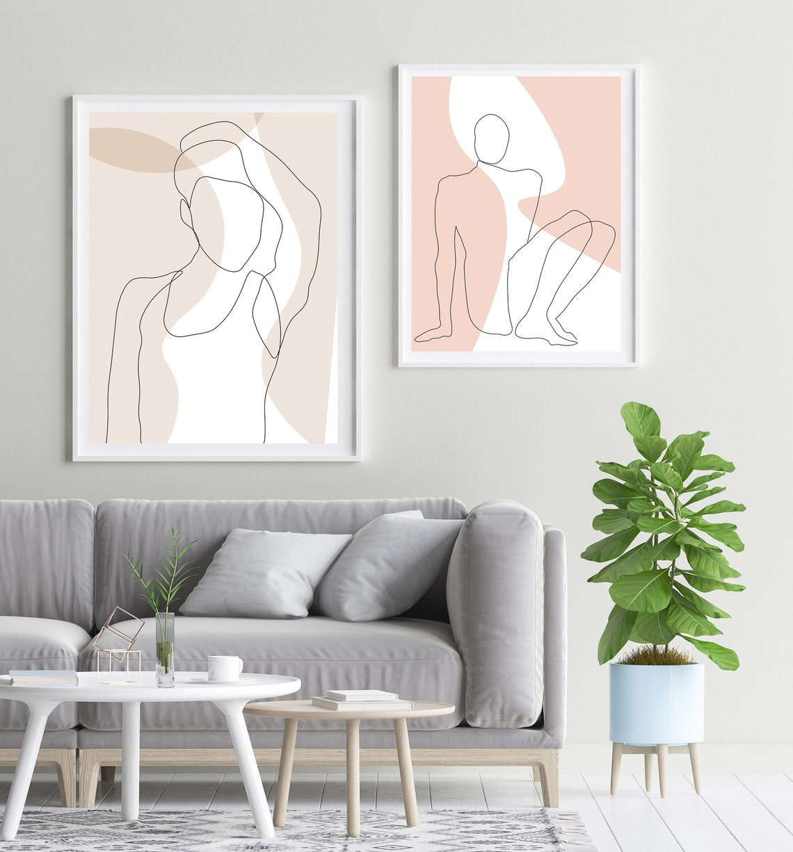 One Line Minimalist Body Sketch Drawing Set of 2 Prints, Continuous ...