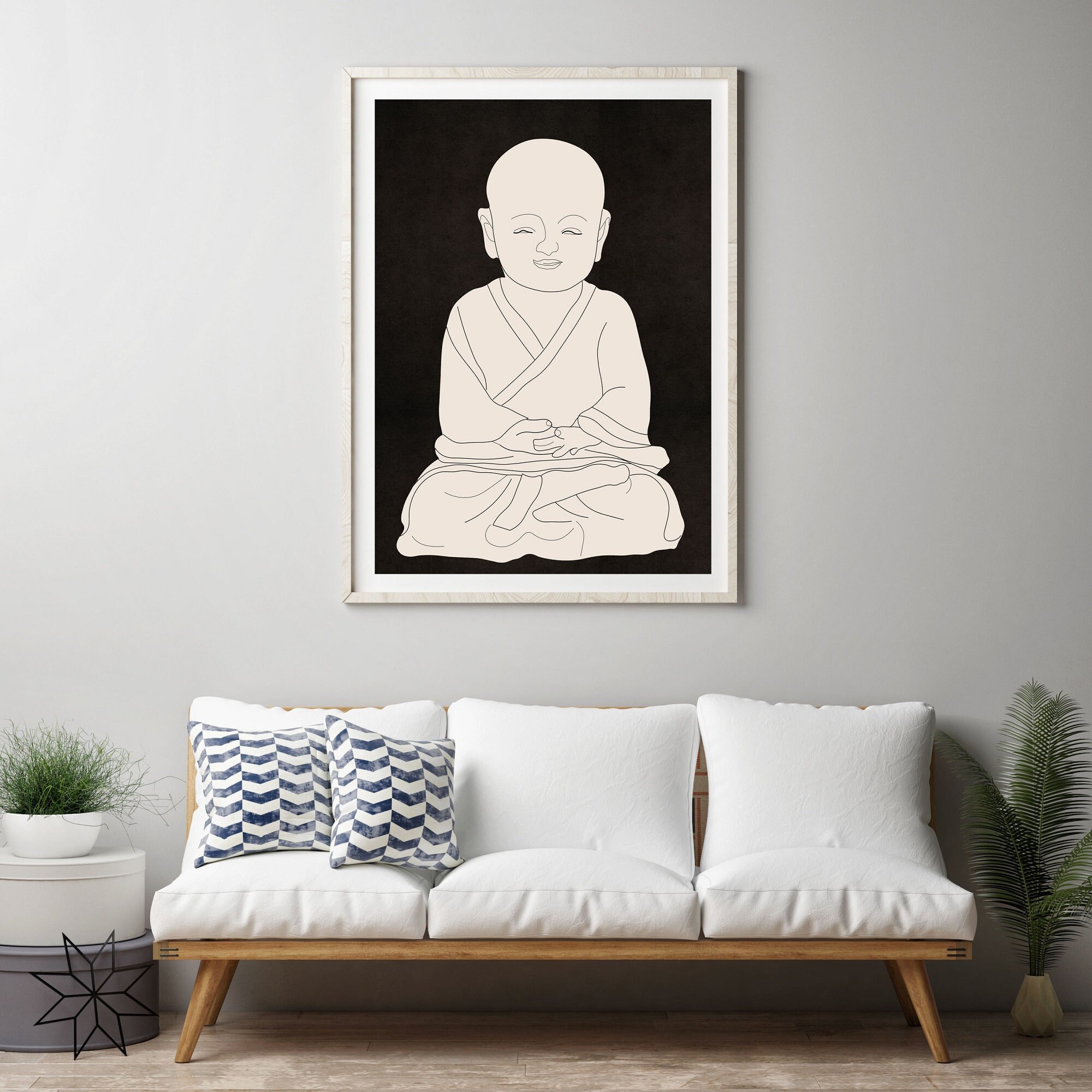 Little Buddha Minimalist Line Art Drawing Print Printable - Etsy