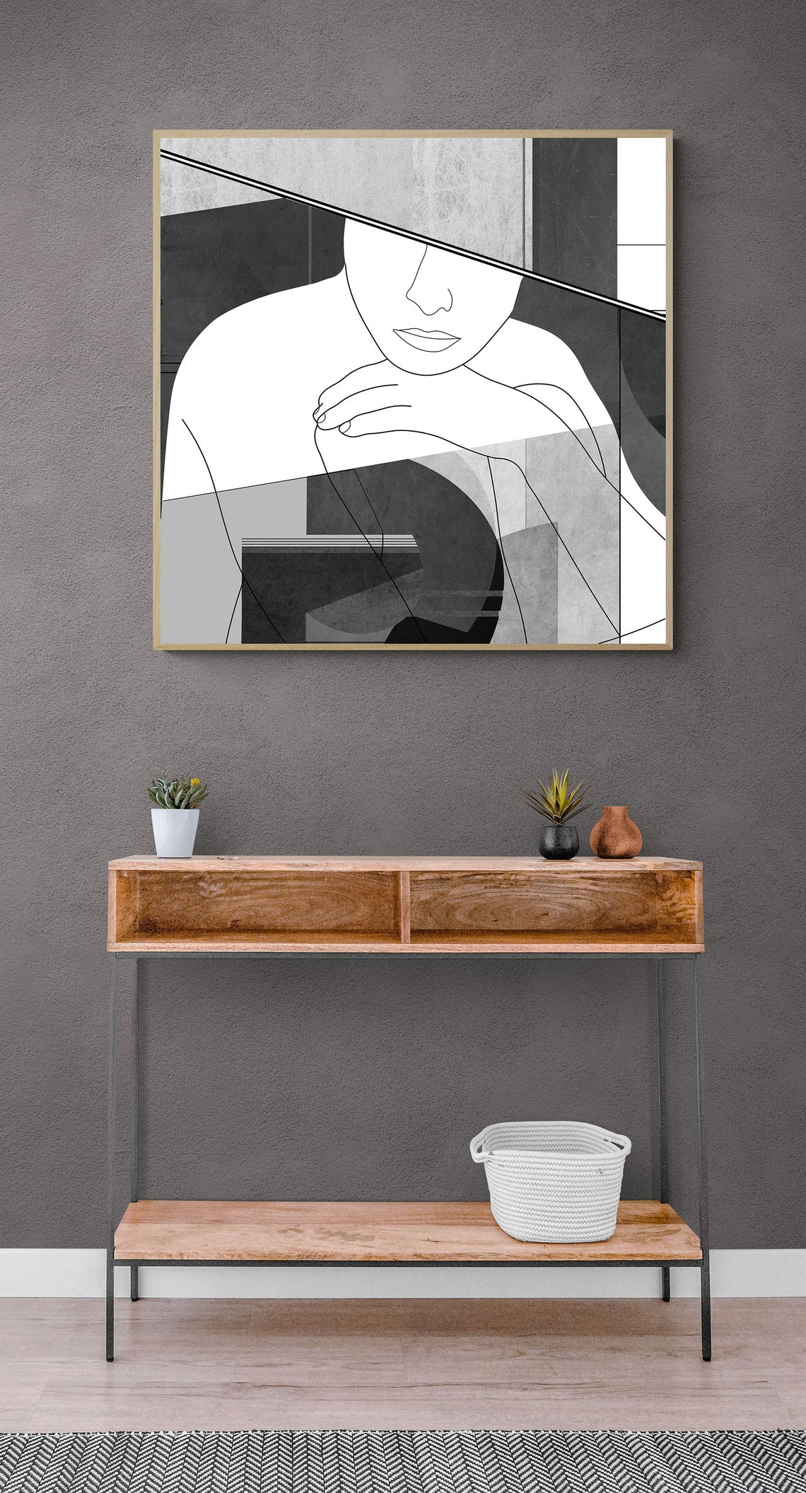 Human Figure Line Art Portrait on Abstract Background, Minimalist Line ...