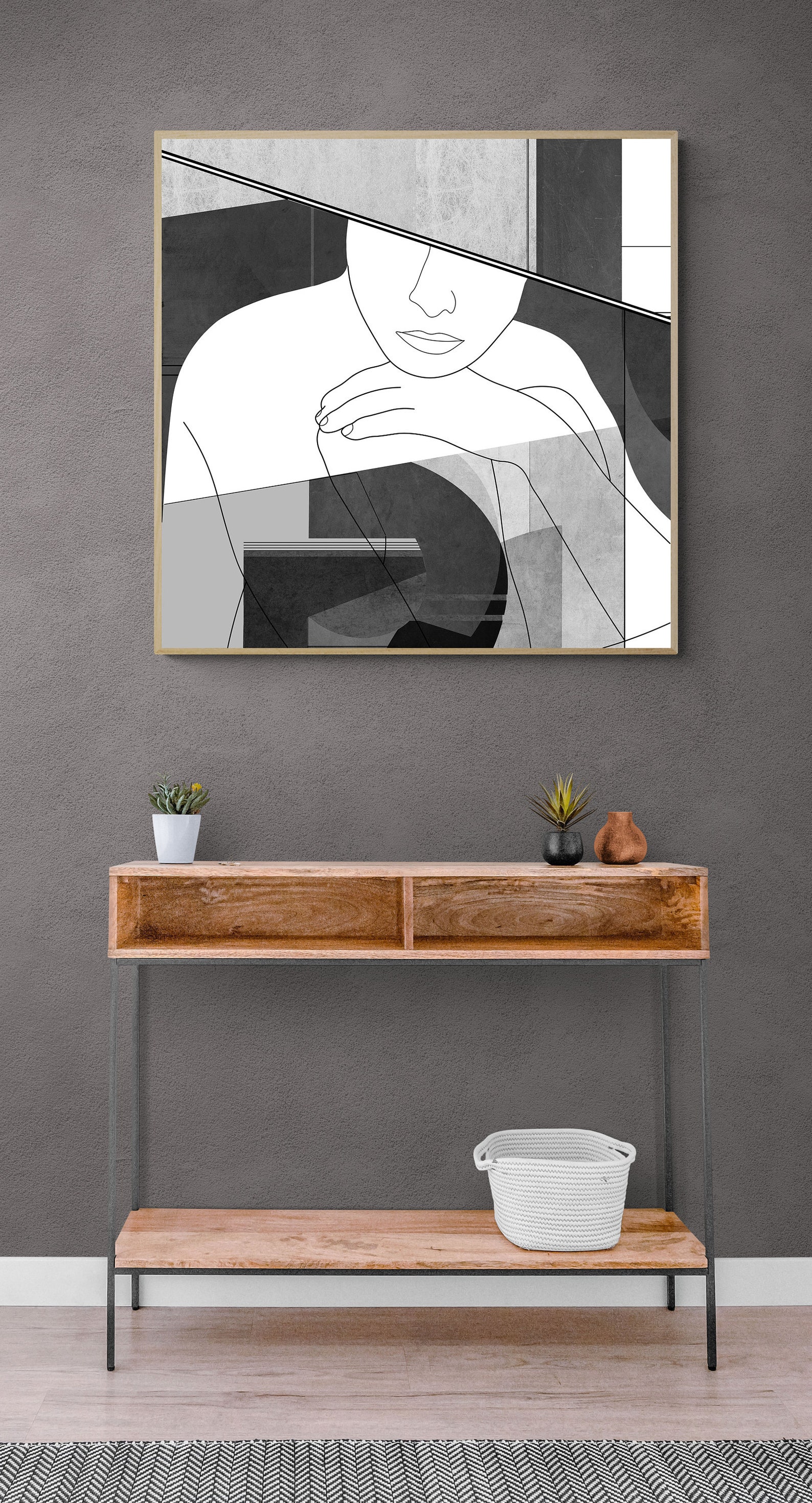 Human Figure Line Art Portrait on Abstract Background, Minimalist Line ...