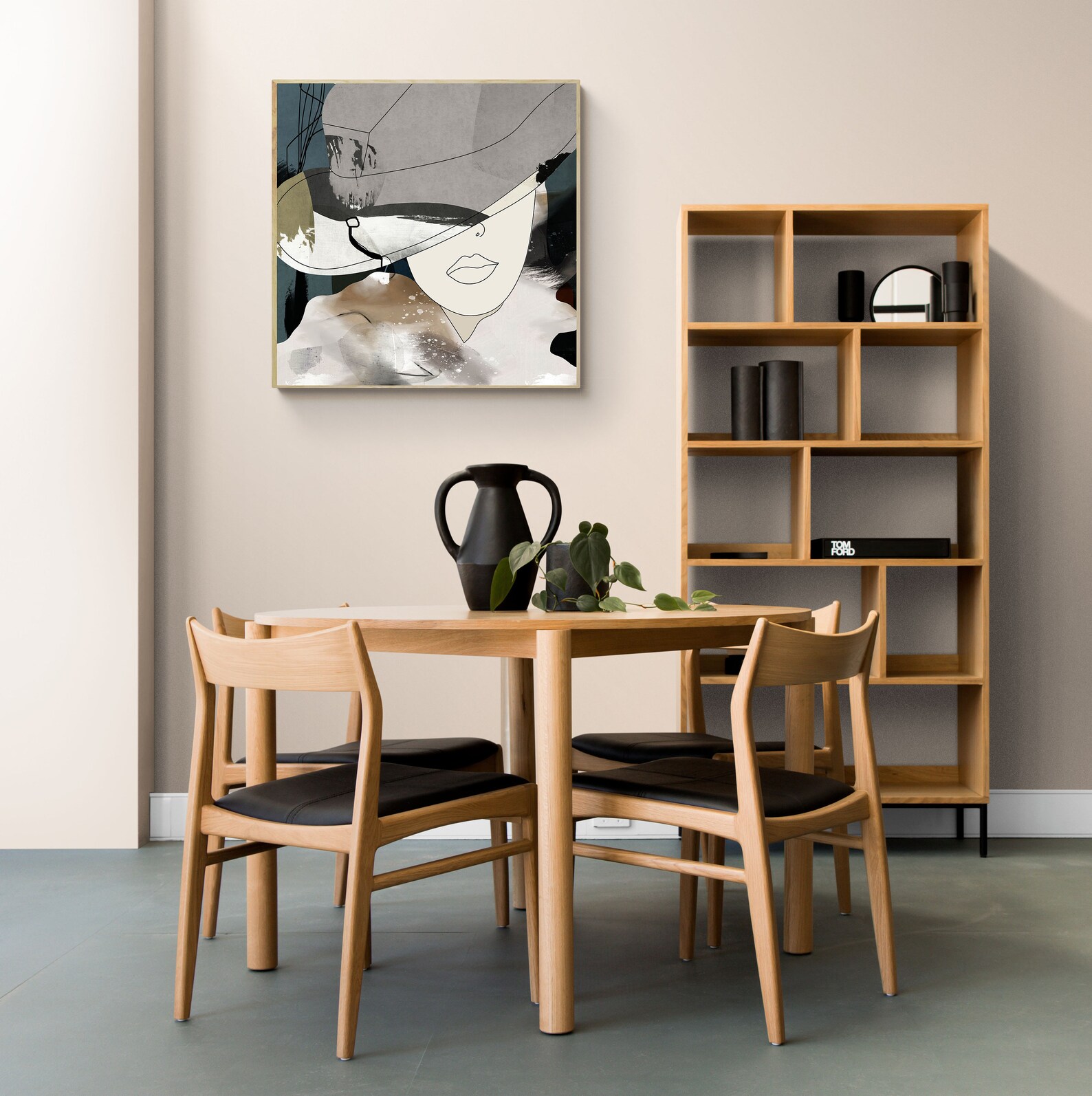 Woman With Hat Minimal Line Drawing on Abstract Background, Abstract ...