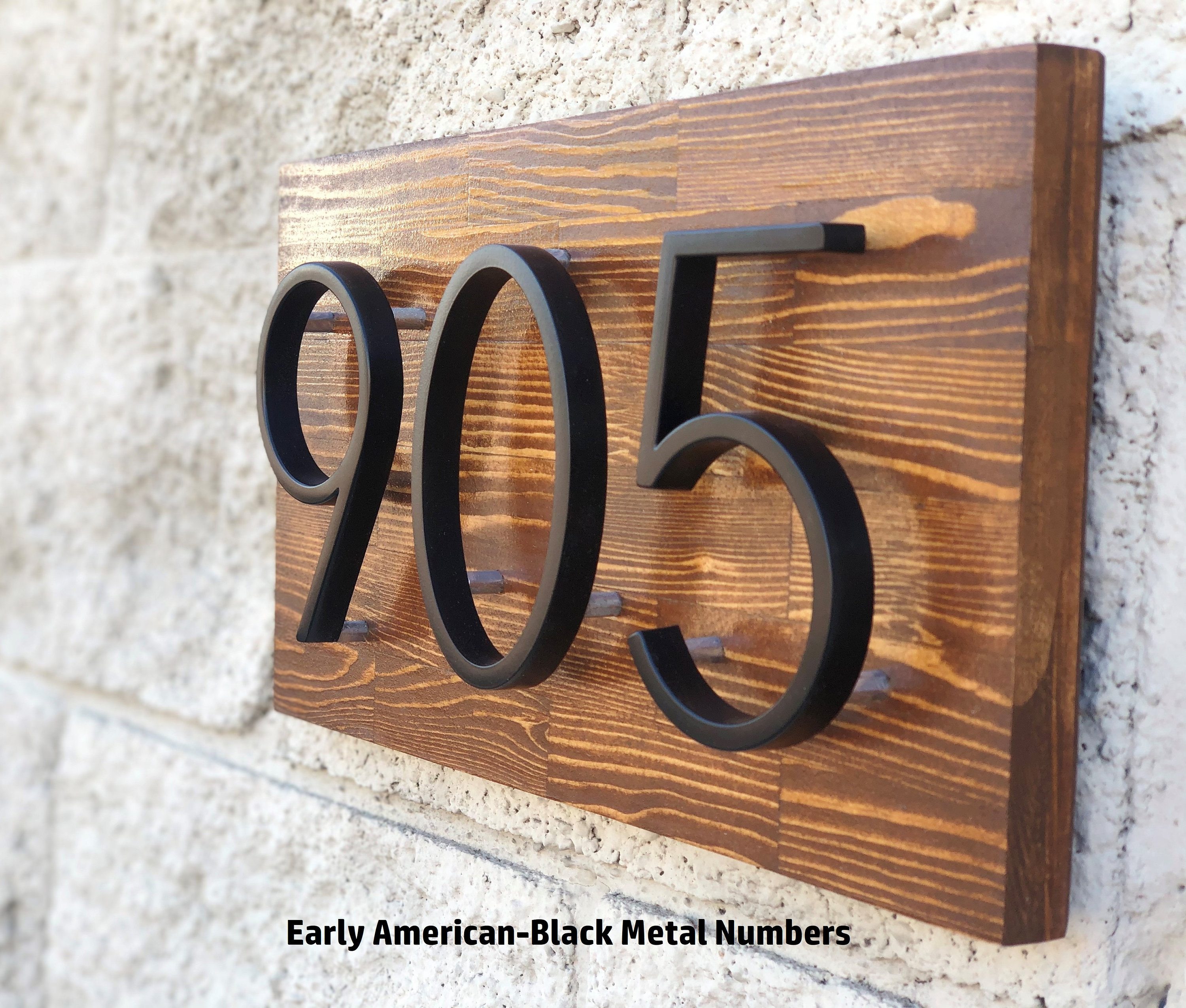 Stylized House Numbers Wood Plank Carved Wooden Seashore, Beach And