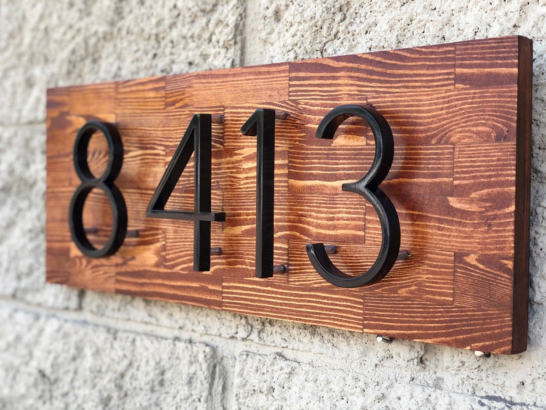 Horizontal Address Plaque Modern Floating Number Wood Address - Etsy
