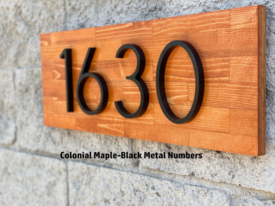 Horizontal Address Plaque, House Number Sign, Wood Number Sign, Modern ...