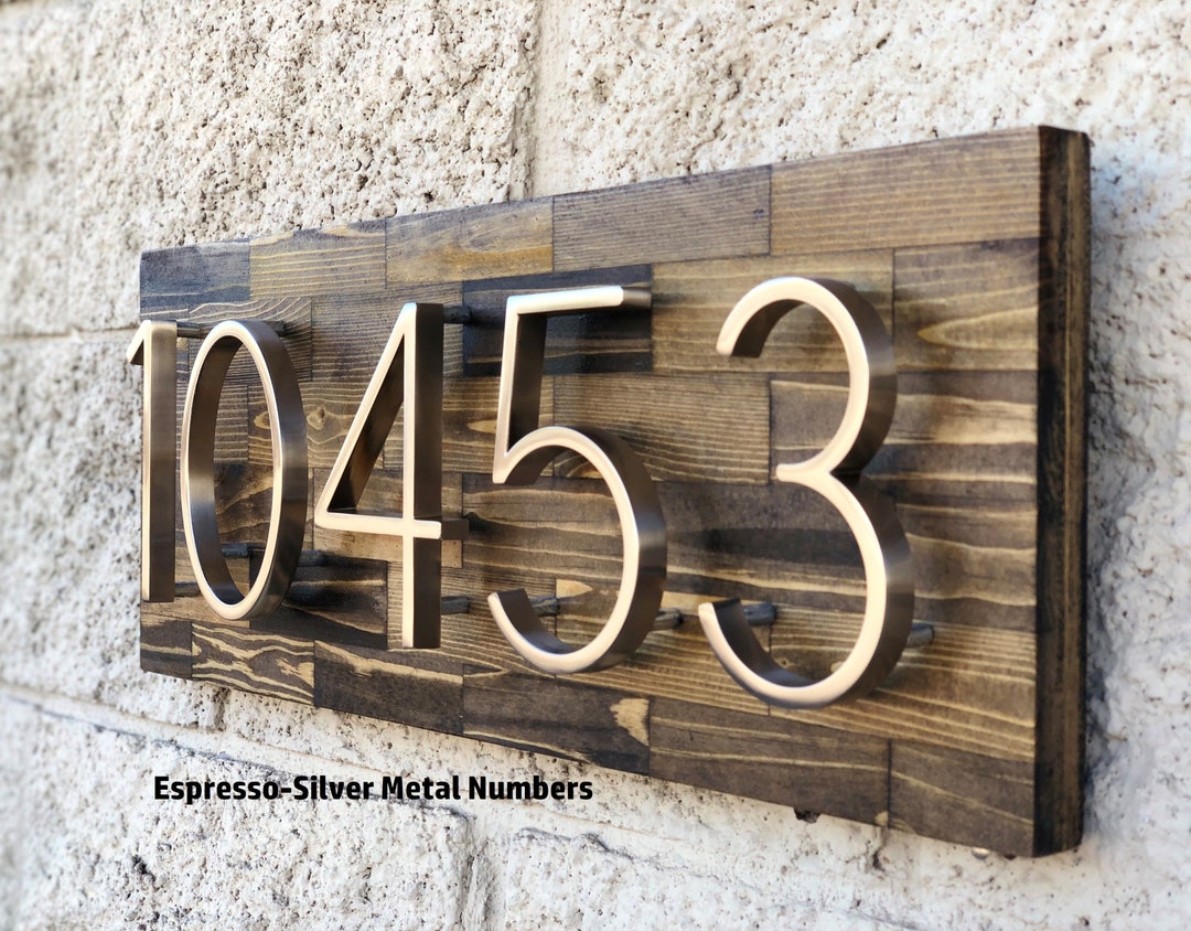 Horizontal Address Plaque, Modern Floating Number Wood Address Sign ...