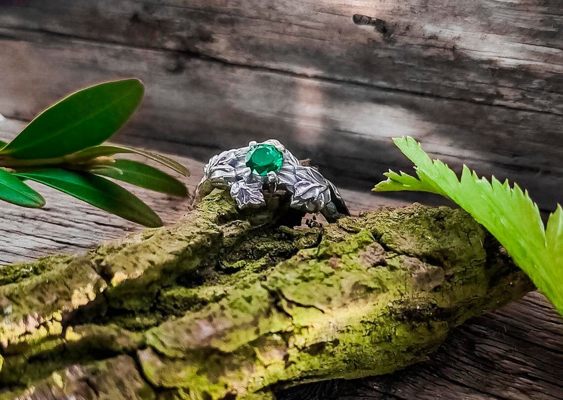 Tree branch ringLeaf engagement ring emeraldBranch ring | Etsy