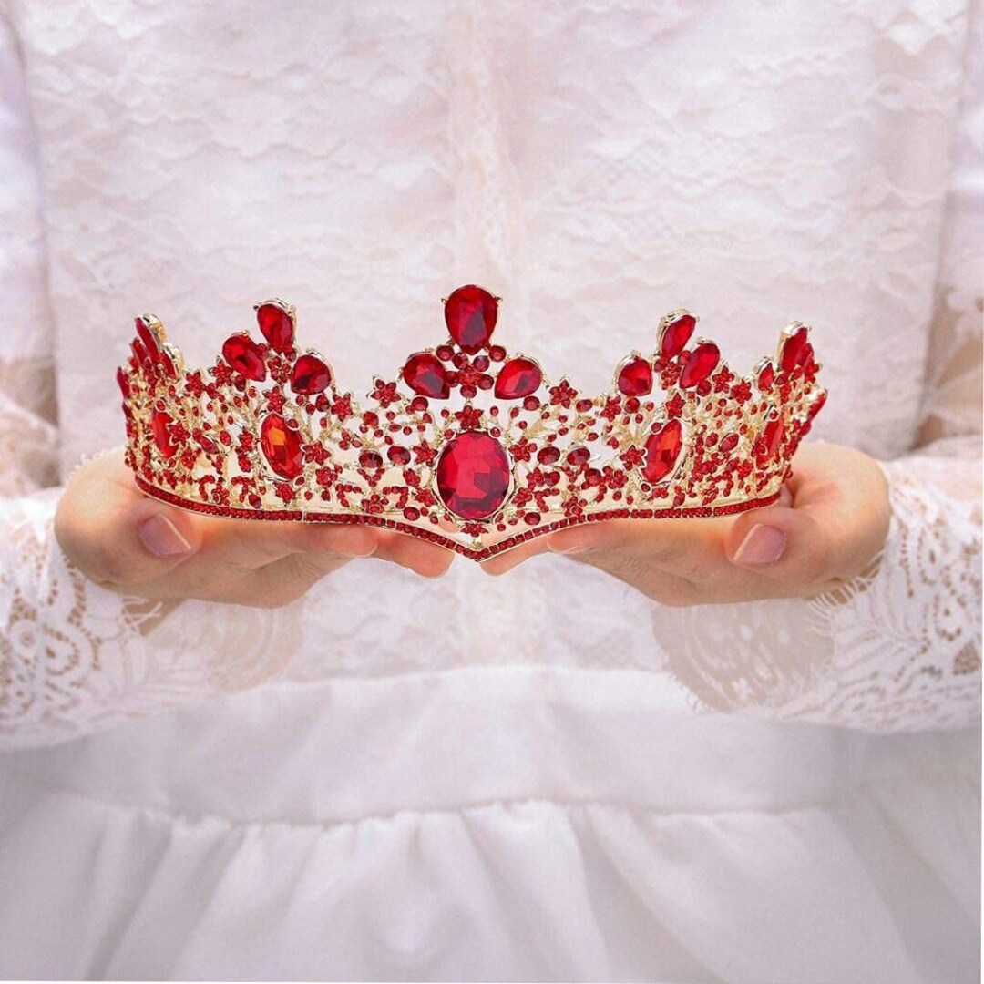 Red Tiara Rhinestone Crown Tiara Adult Red Wedding Hair - Etsy