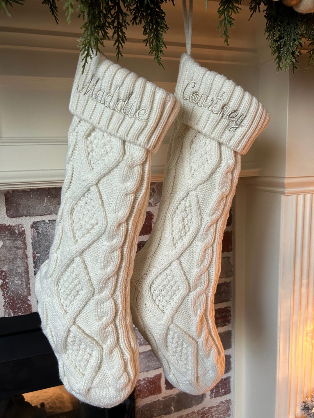 Personalized Cable Knit Christmas Stockings in Cream With Name ...