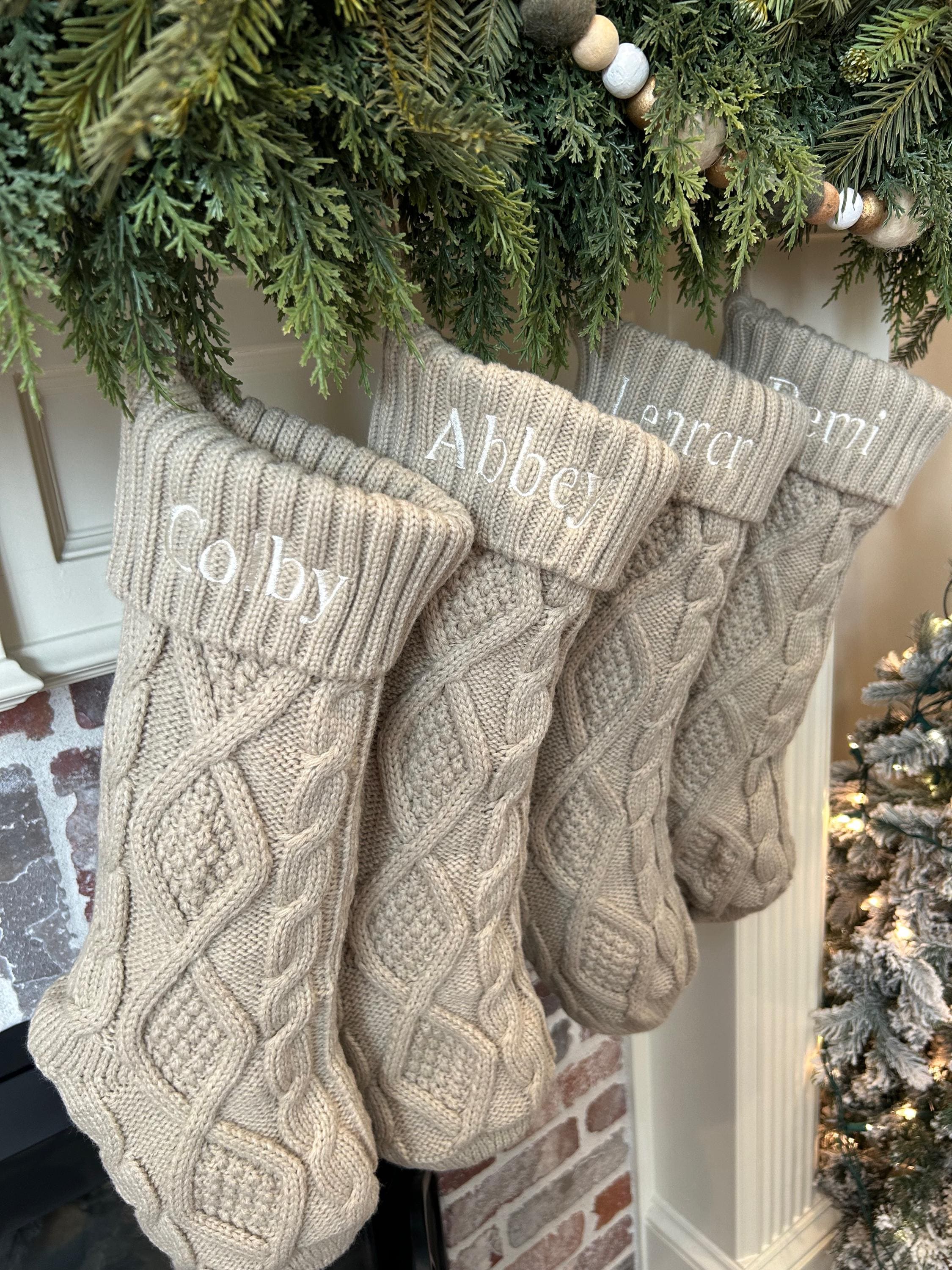 Personalized Cable Knit Taupe Christmas Stockings With Name Embroidery Etsy