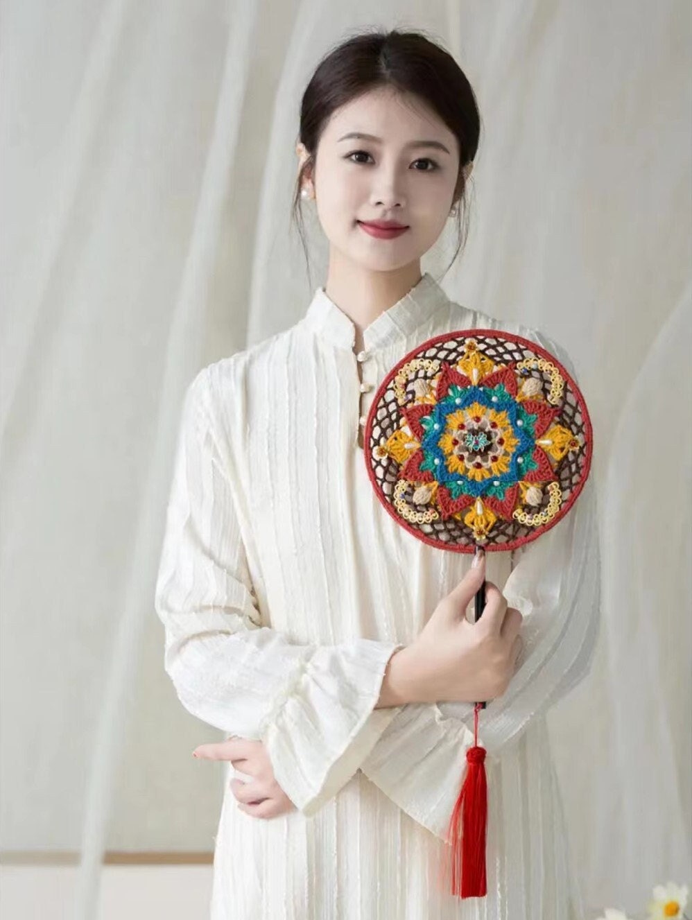 Crochet Pattern for Chinese Inspired Lotus Flower Circular Fan, Video ...