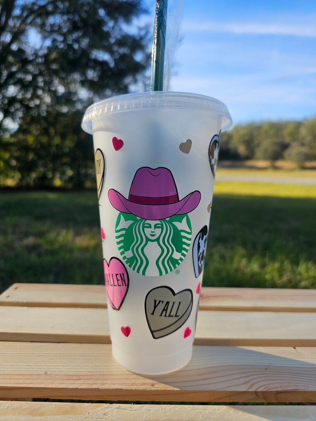Cowgirl Valentine Hearts Cold Cup Reusable Cup 24oz Cold Cup With Straw ...