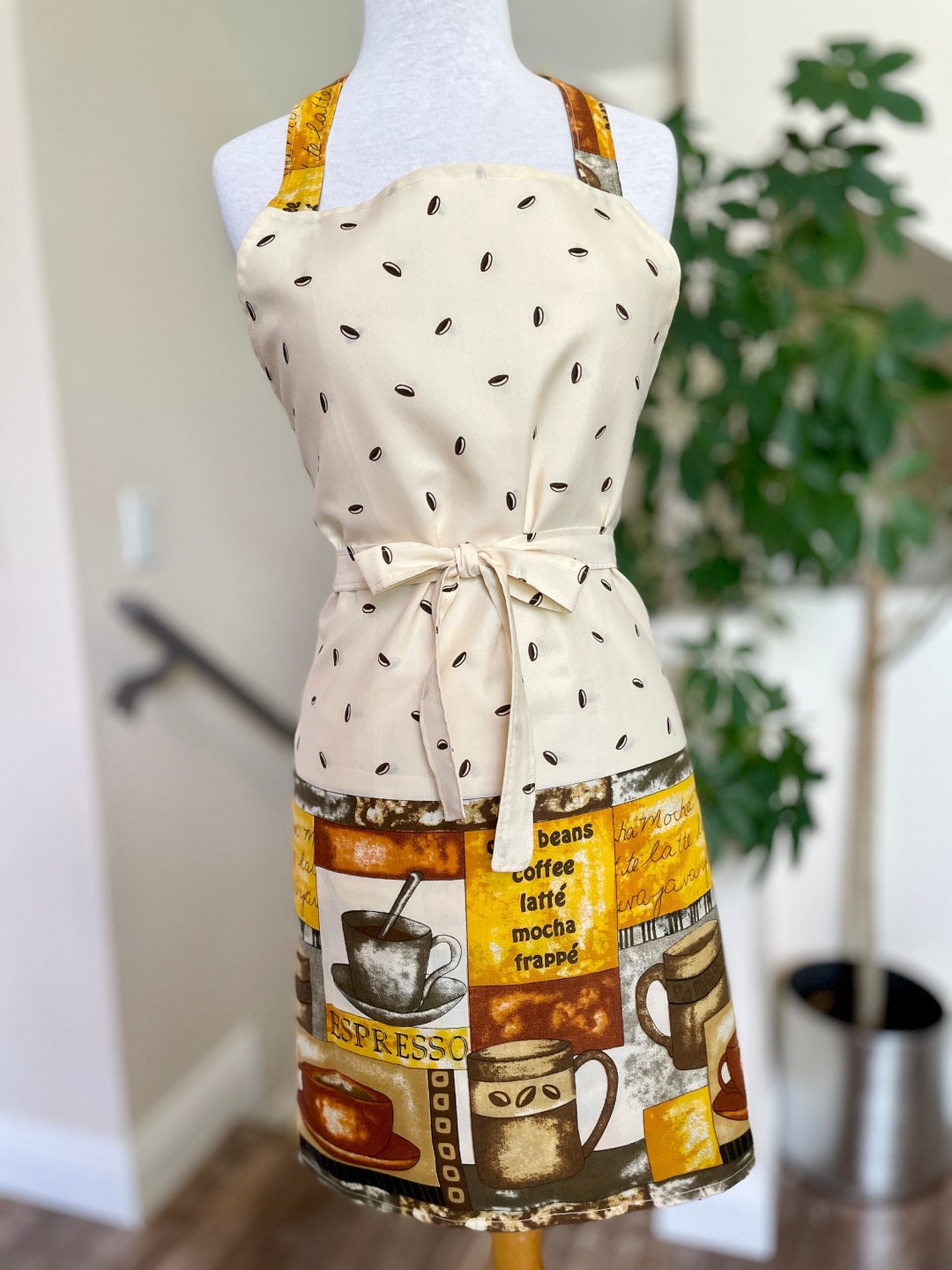 Coffee Apron. Reversible Coffee Apron. Handmade Cotton Apron. Coffee ...