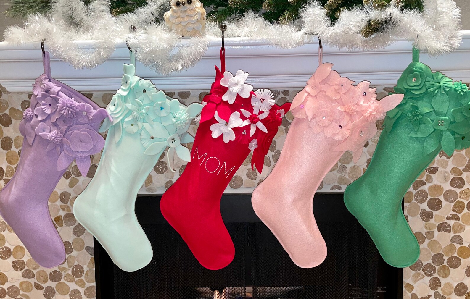 Unique "winter Flowers" Felt Christmas Stocking 17"x 9" With Sequins ...