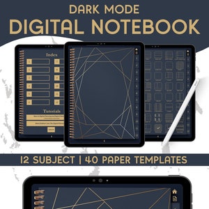 Dark Mode Digital Notebook With 12 Hyperlinked Sections, 12 Subjects ...