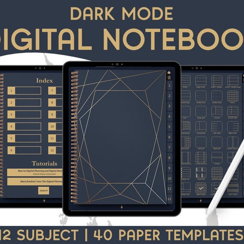 Dark Mode Digital Notebook With 12 Hyperlinked Sections 12 | Etsy