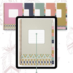 Boho Digital Notebook With 12 Hyperlinked Tabs, 12 Subjects Sections ...