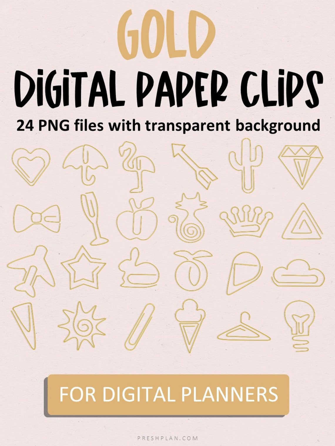 Gold Digital Paper Clips, Digital Planner Paperclips, Digital Clips ...