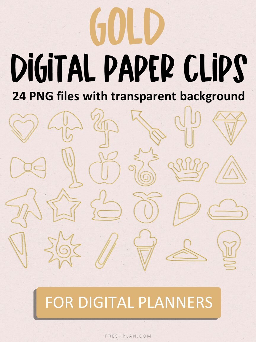 Gold Digital Paper Clips, Digital Planner Paperclips, Digital Clips ...