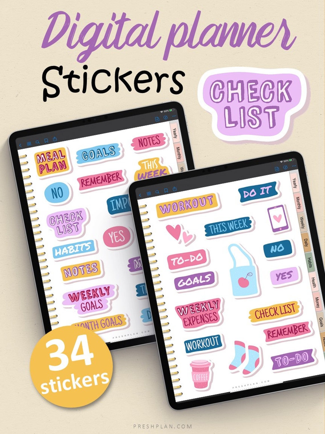 Colorful Digital Stickers, Cool Stickers For Digital Planning, Digital