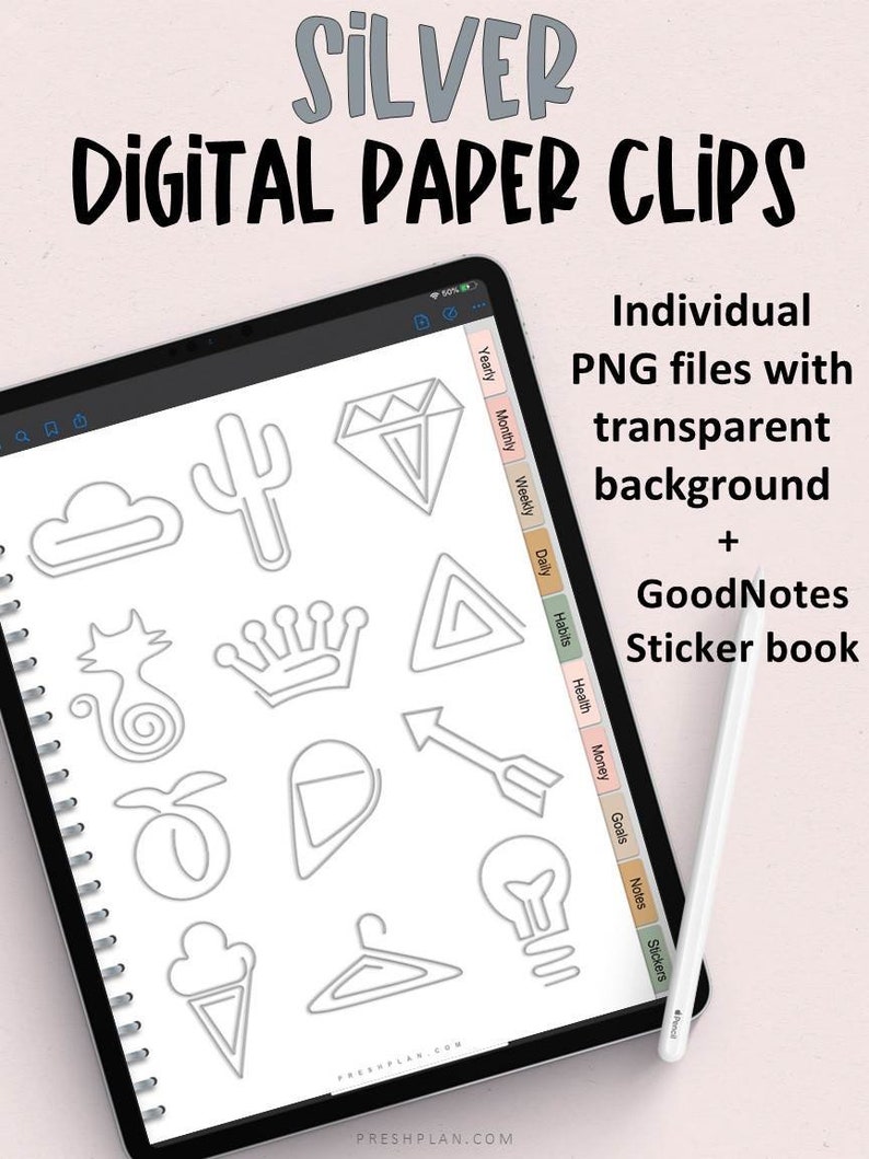 Silver Digital Paper Clips, Digital Planner Paperclips, Digital Clips ...