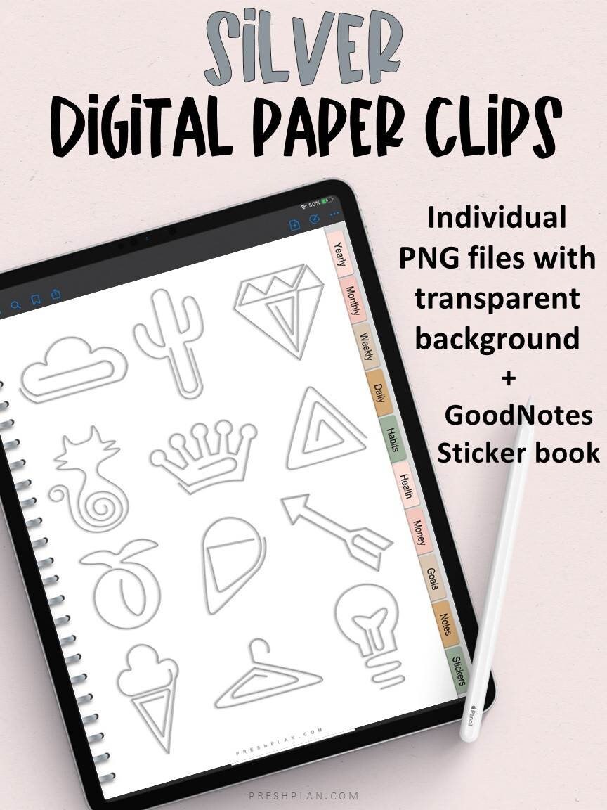 Silver Digital Paper Clips, Digital Planner Paperclips, Digital Clips ...