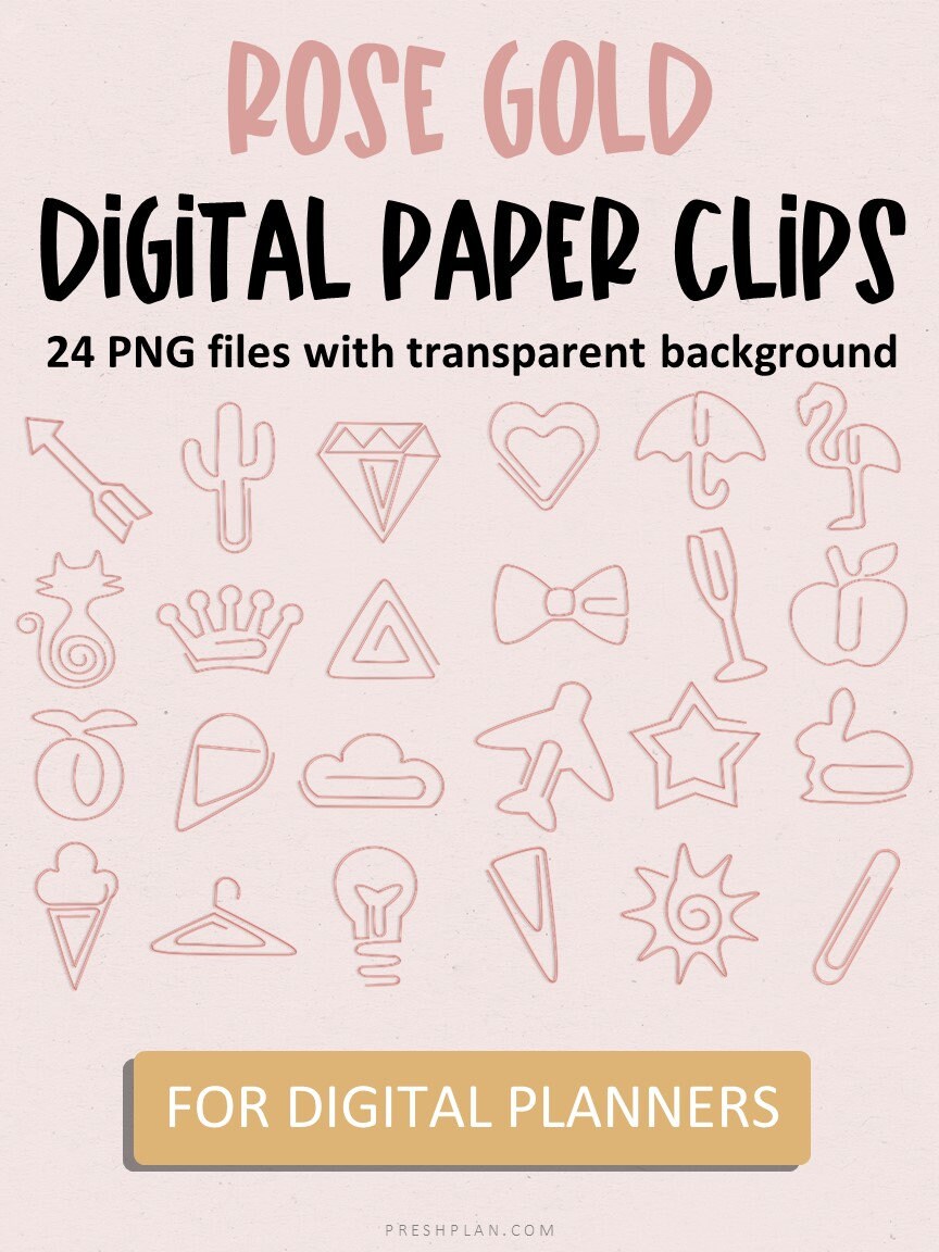 Rose Gold Digital Paper Clips, Digital Planner Paperclips, Digital ...