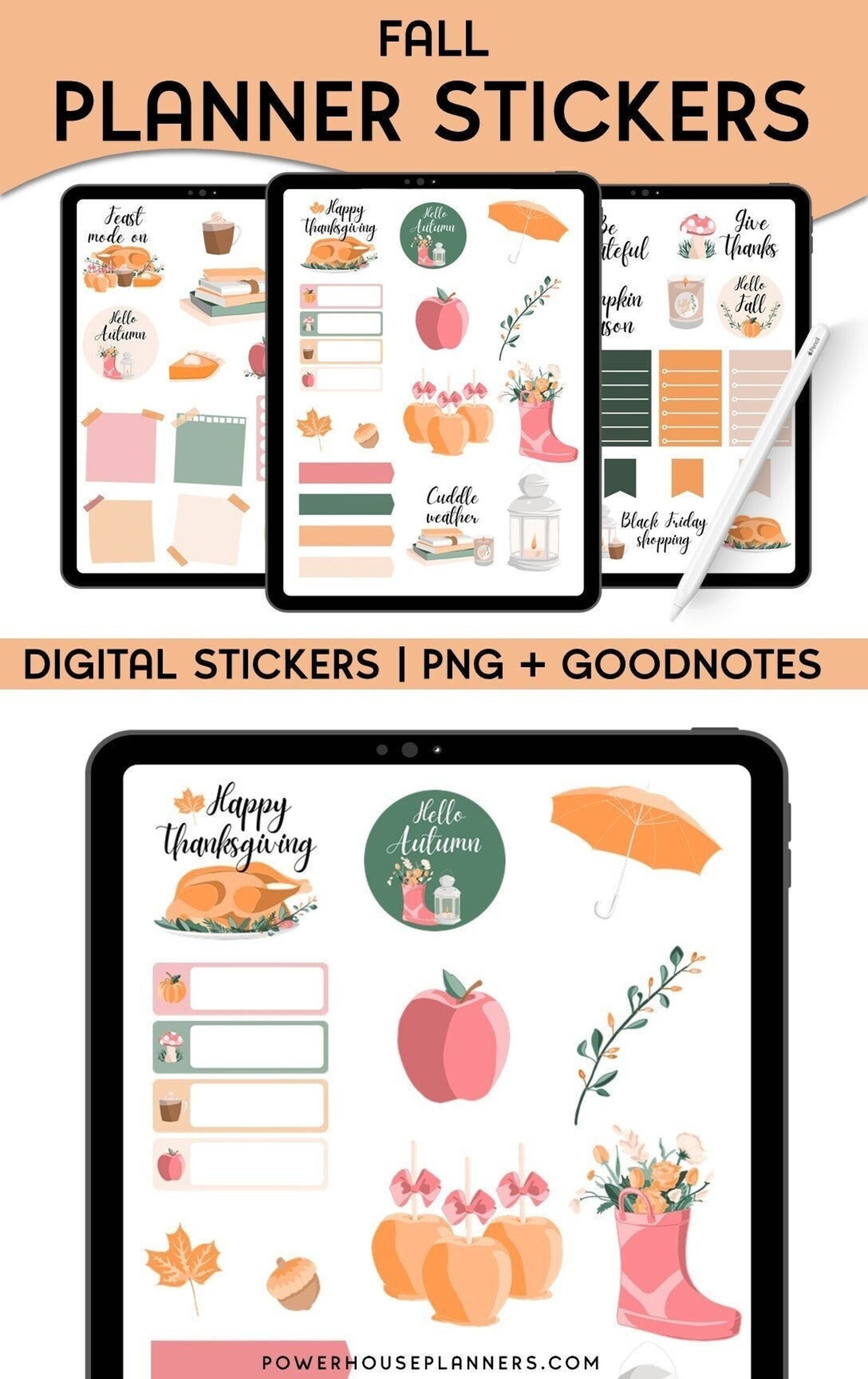 65 Fall Digital Planner Stickers, Autumn Planner Sticker Bundle, iPad ...