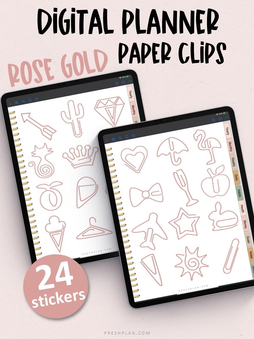 Rose Gold Digital Paper Clips, Digital Planner Paperclips, Digital ...