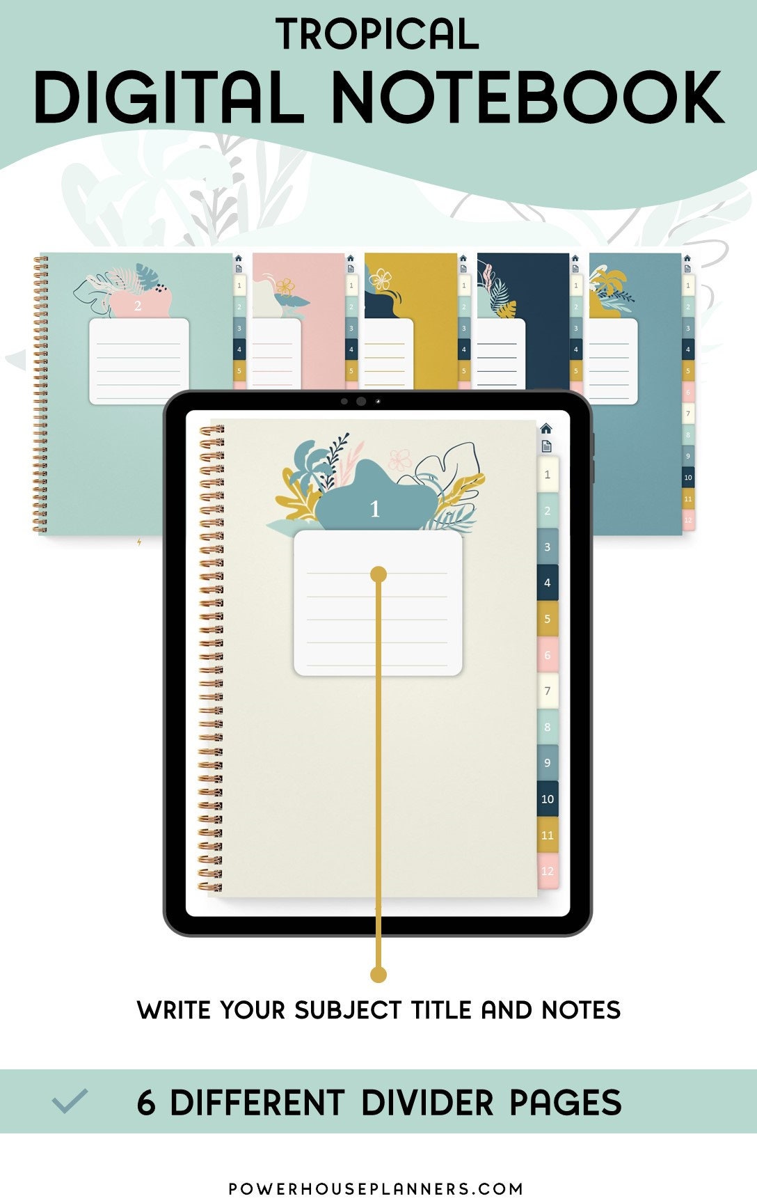 Digital Notebook With 12 Hyperlinked Tabs, 12 Subjects Sections, 40 ...