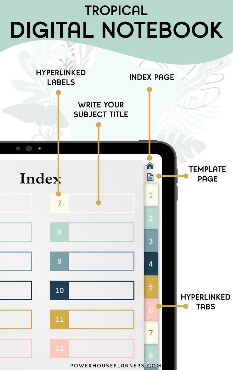 Digital Notebook With 12 Hyperlinked Tabs, 12 Subjects Sections, 40 ...