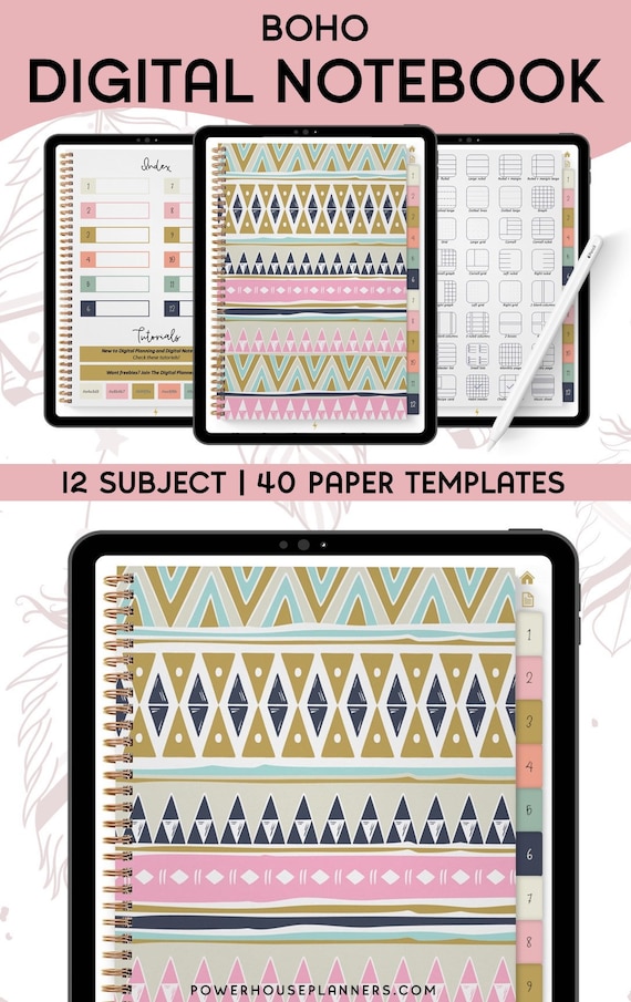 Boho Digital Notebook With 12 Hyperlinked Tabs 12 Subjects | Etsy