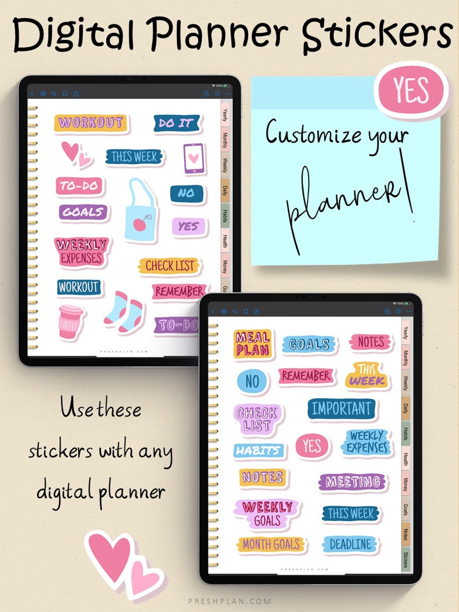 Colorful Digital Stickers, Cool Stickers for Digital Planning, Digital ...