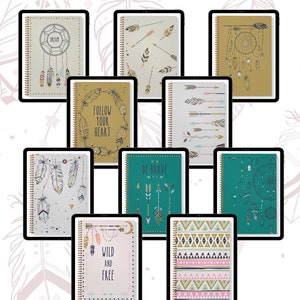 Boho Digital Notebook With 12 Hyperlinked Tabs, 12 Subjects Sections ...