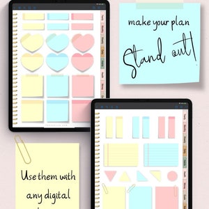 Digital Sticky Notes Stickers, Pastel Post It PNG Stickers for Digital ...