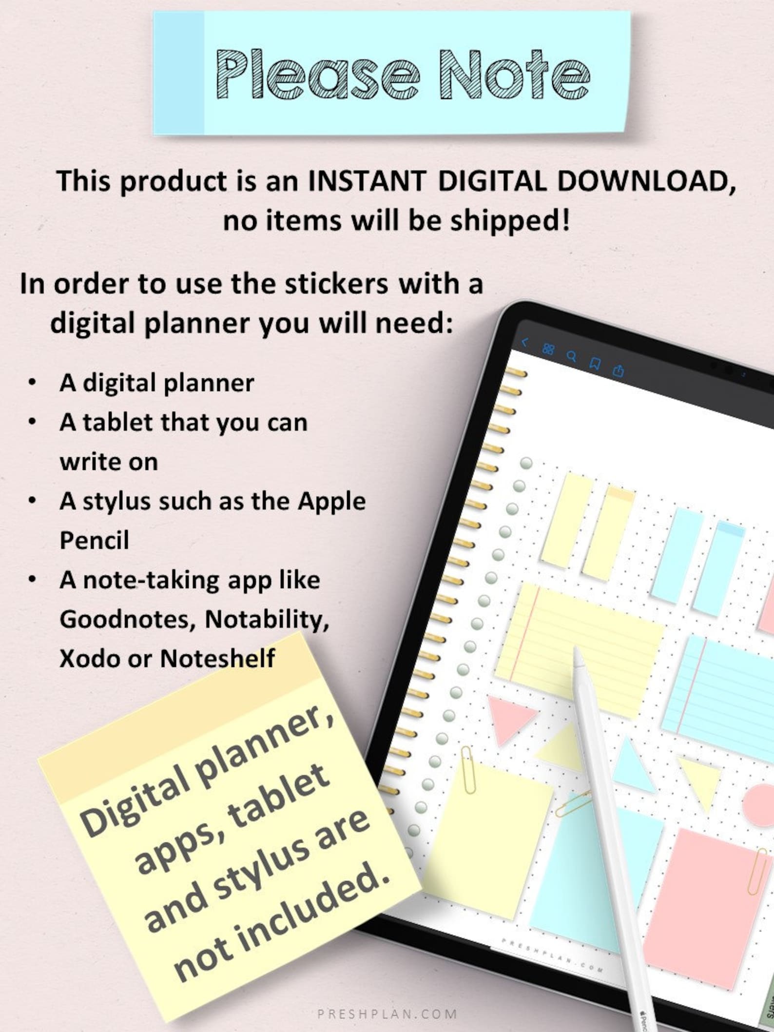 Digital Sticky Notes Stickers, Pastel Post It PNG Stickers for Digital ...