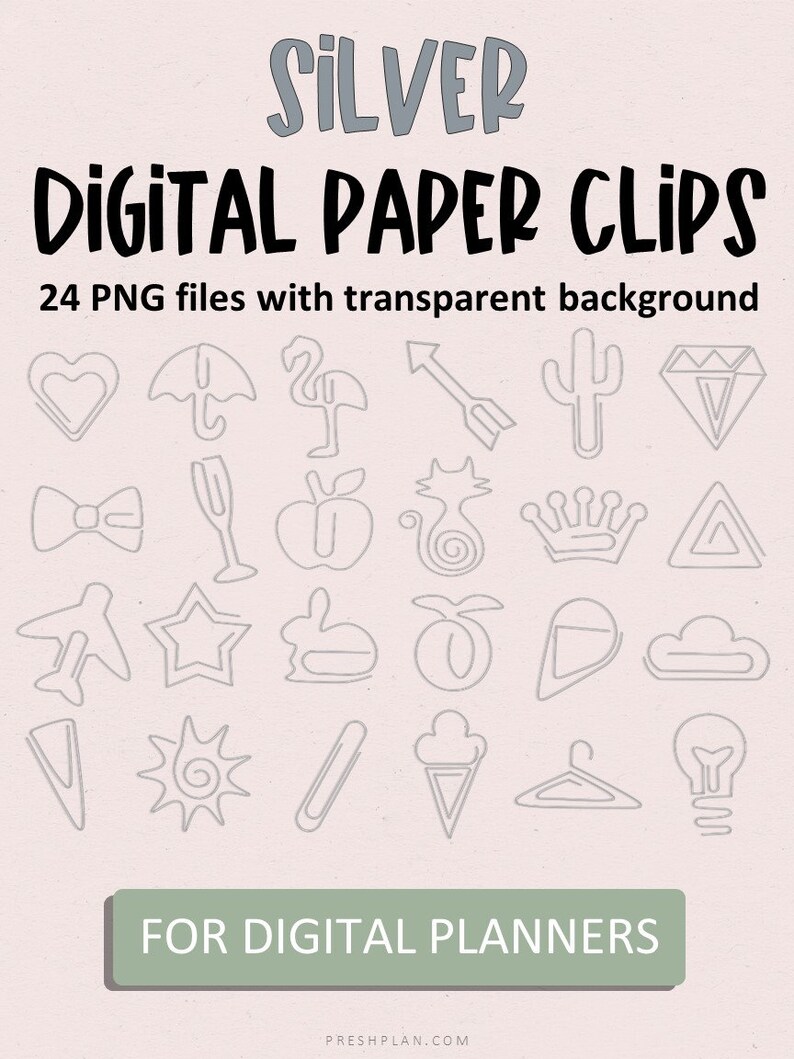 Silver Digital Paper Clips, Digital Planner Paperclips, Digital Clips ...