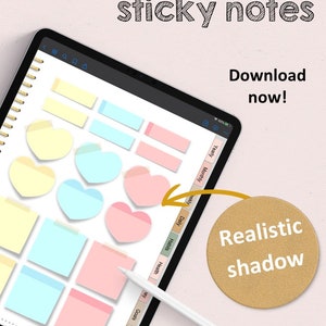 Digital Sticky Notes Stickers, Pastel Post It PNG Stickers for Digital ...