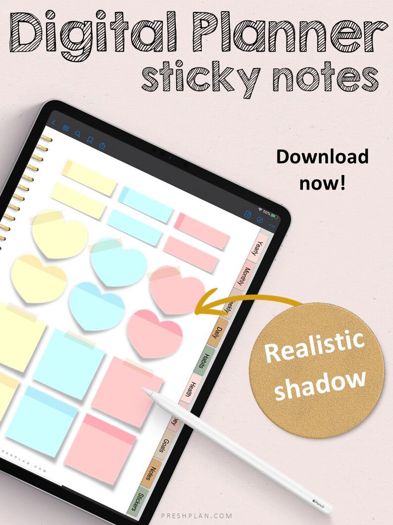 Digital Sticky Notes Stickers, Pastel Post It PNG Stickers for Digital ...