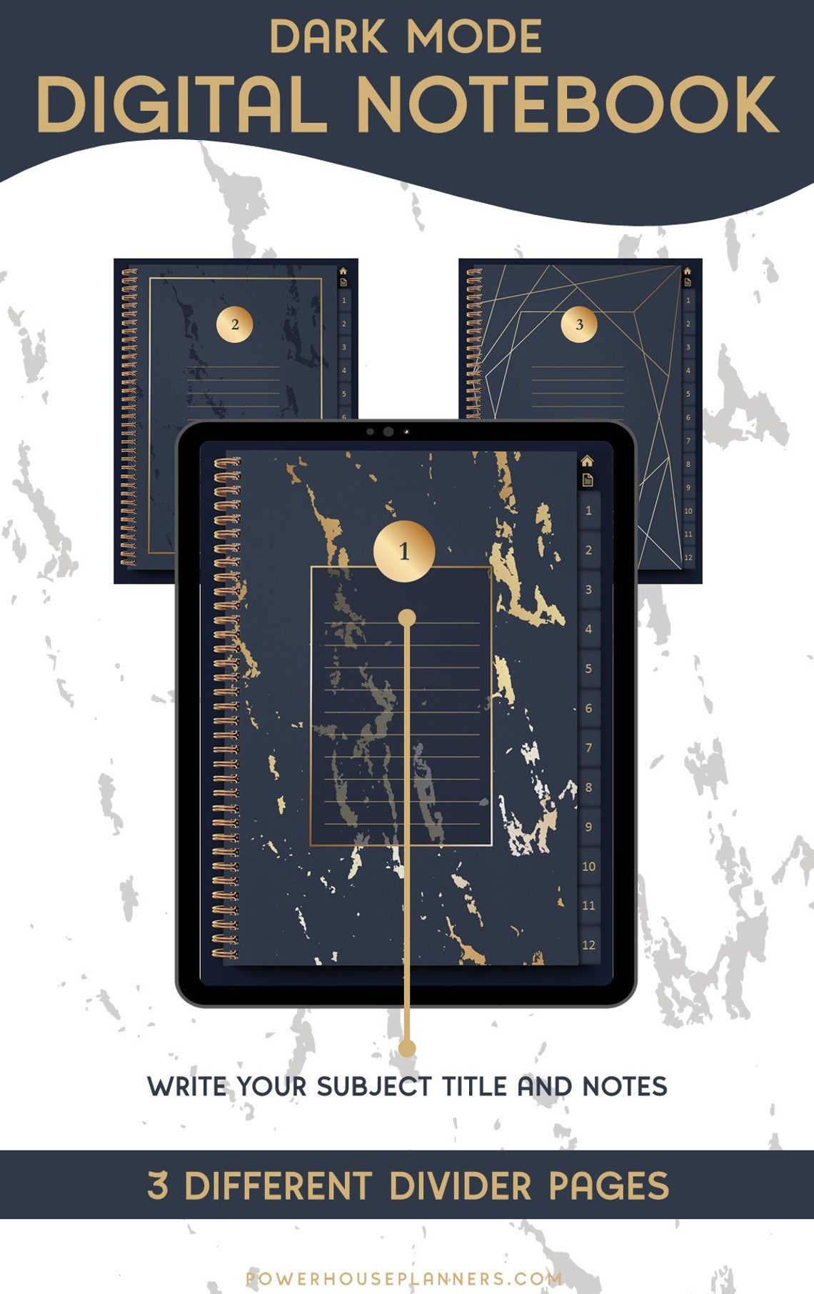 Dark Mode Digital Notebook With 12 Hyperlinked Sections 12 - Etsy