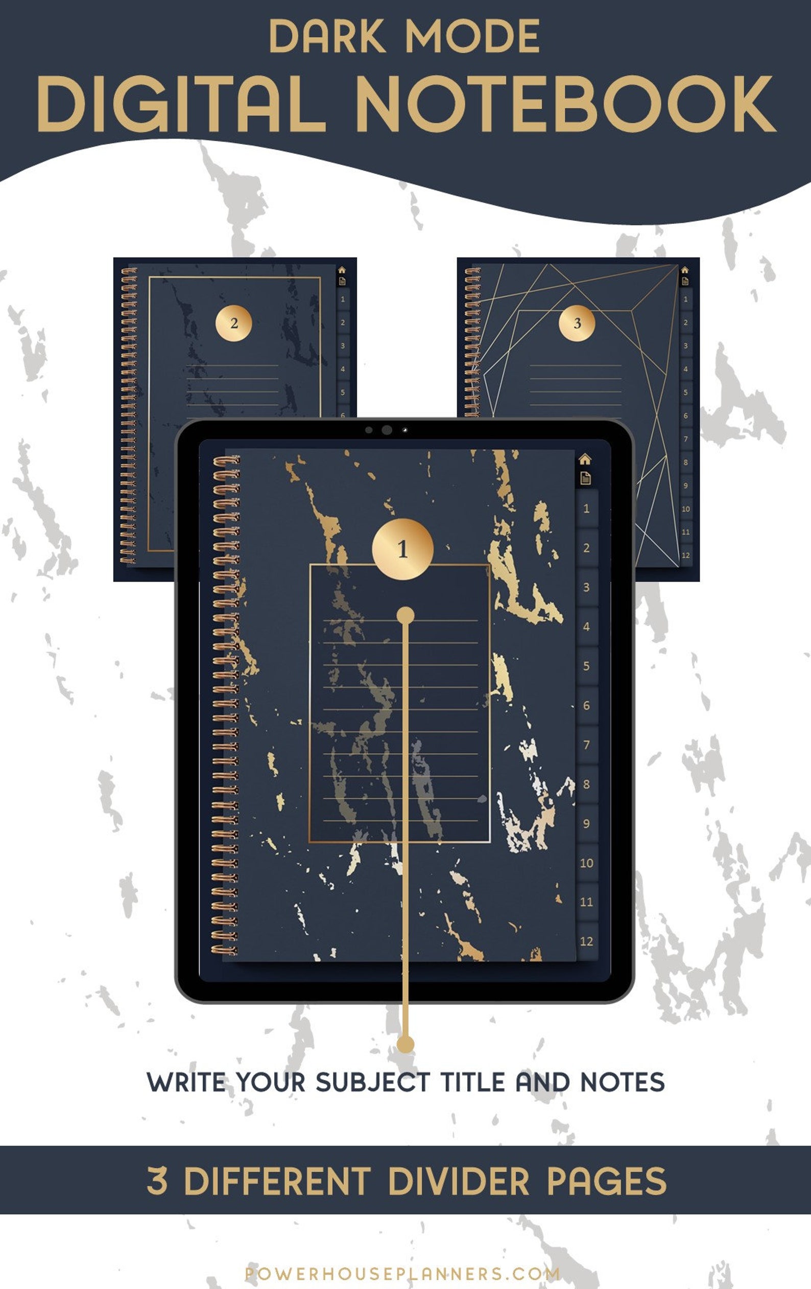 Dark Mode Digital Notebook With 12 Hyperlinked Sections 12 - Etsy