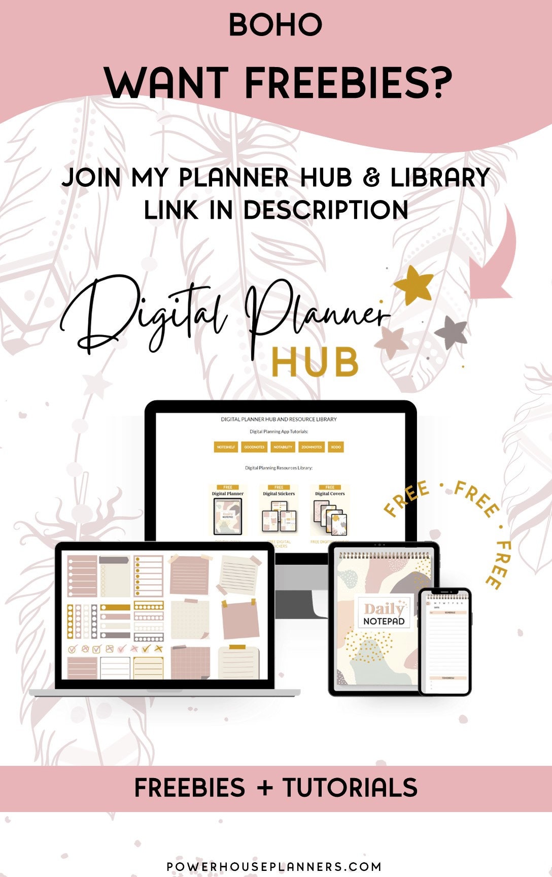 Boho Digital Notebook With 12 Hyperlinked Tabs, 12 Subjects Sections ...